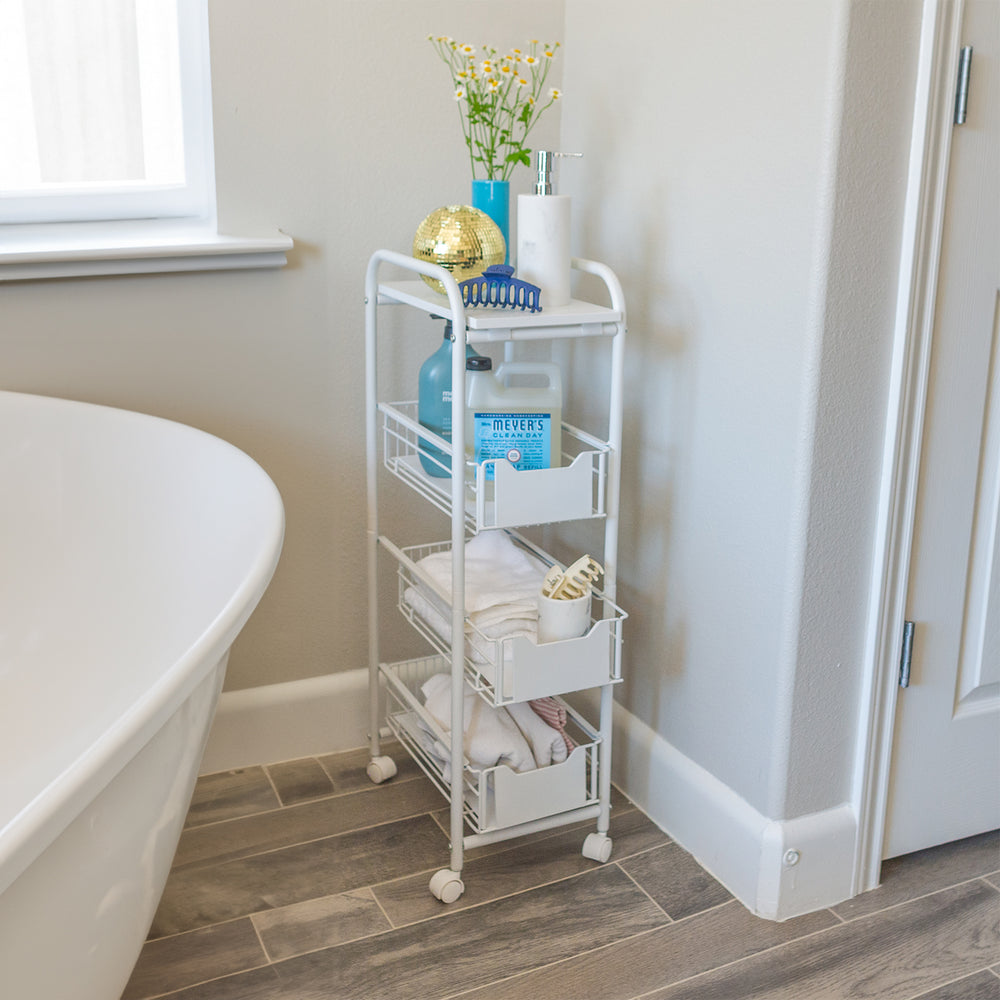 4-Tier Slim Rolling Cart with Drawers | Dorm Essentials – Dormify