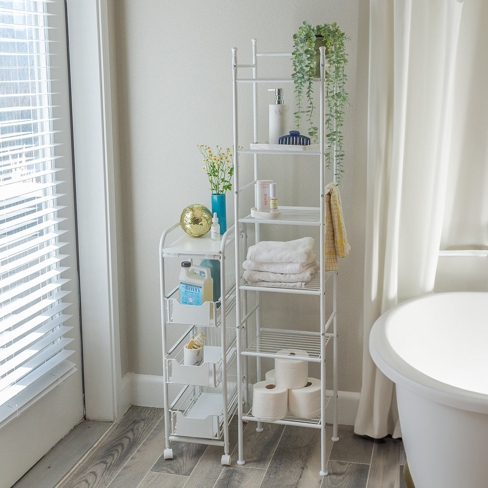 4-Tier Slim Rolling Cart with Drawers | Dorm Essentials – Dormify