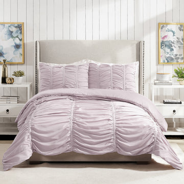 Ruched Comforter and Sham Set | Dorm Essentials - Lilac / Full/Queen ...
