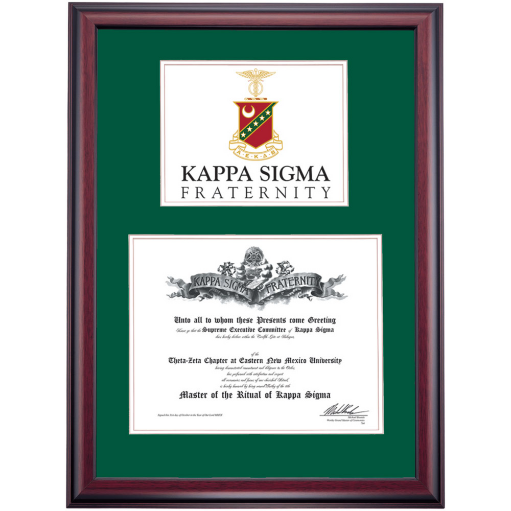 Kappa Sigma Premier Fraternity Crest Initiation Certificate Frame ...