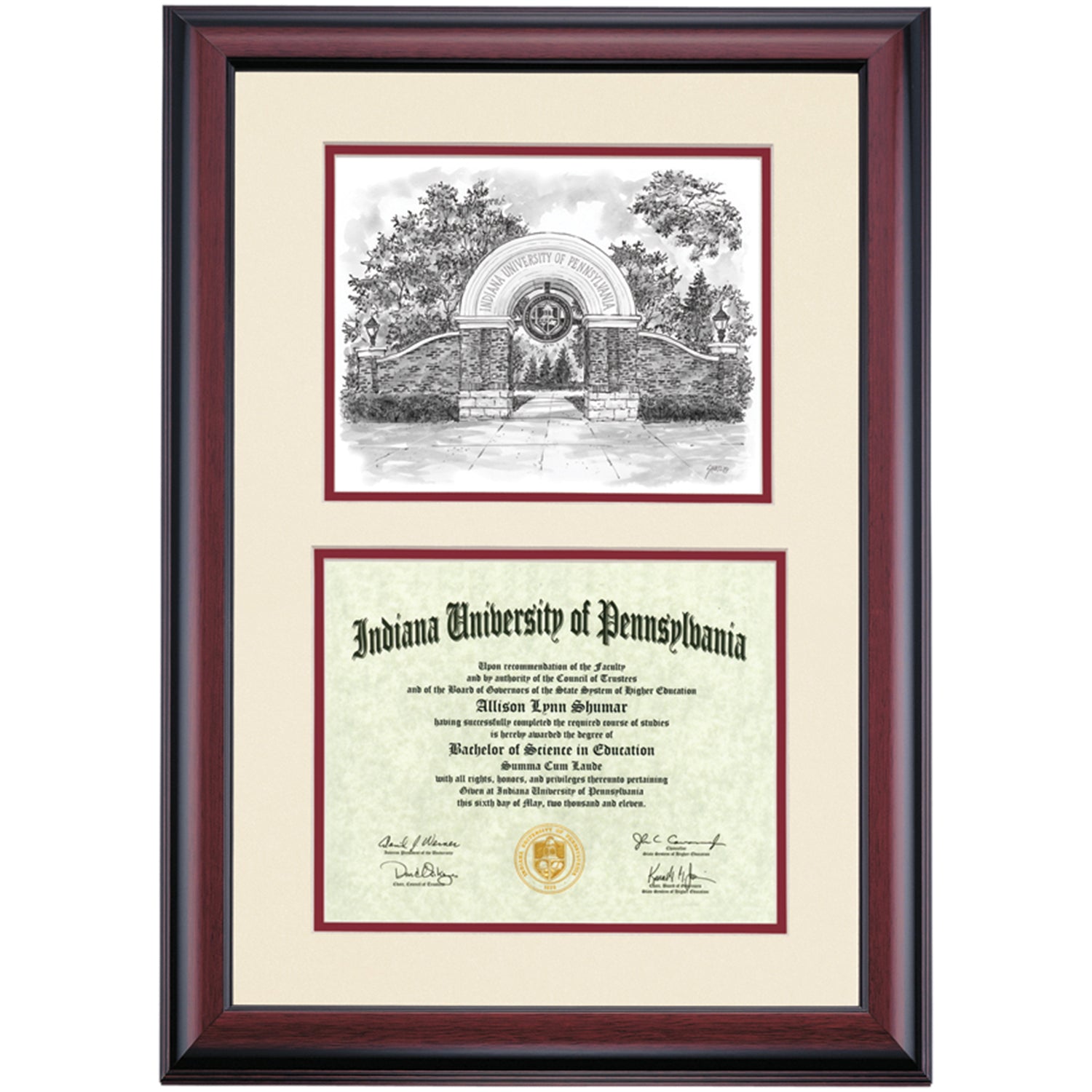 Indiana Pennsylvania Premier the IUP Arch Diploma Frame | Dorm Essentials - Dormify