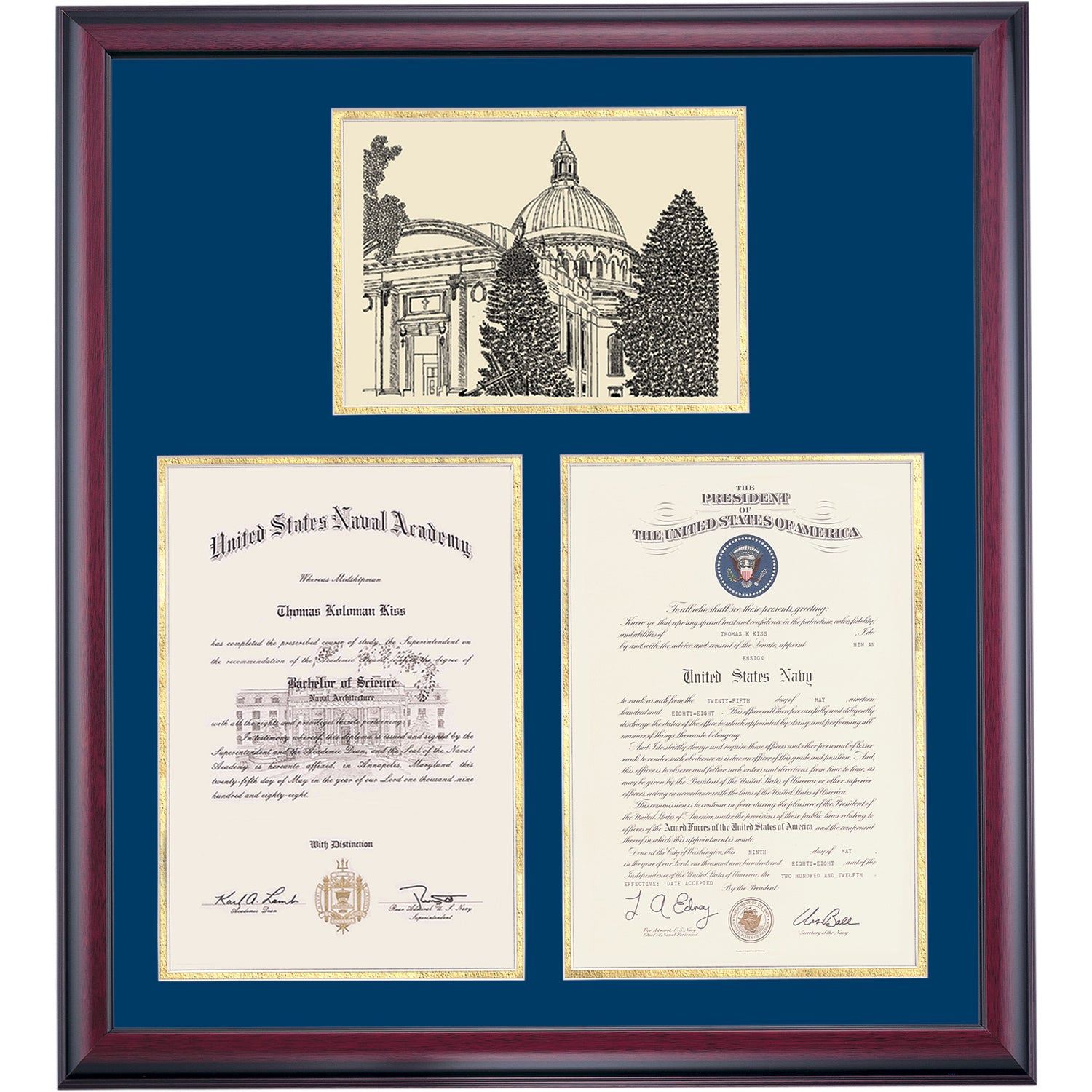 United States Naval Academy Double Premier The Chapel Diploma Frame ...