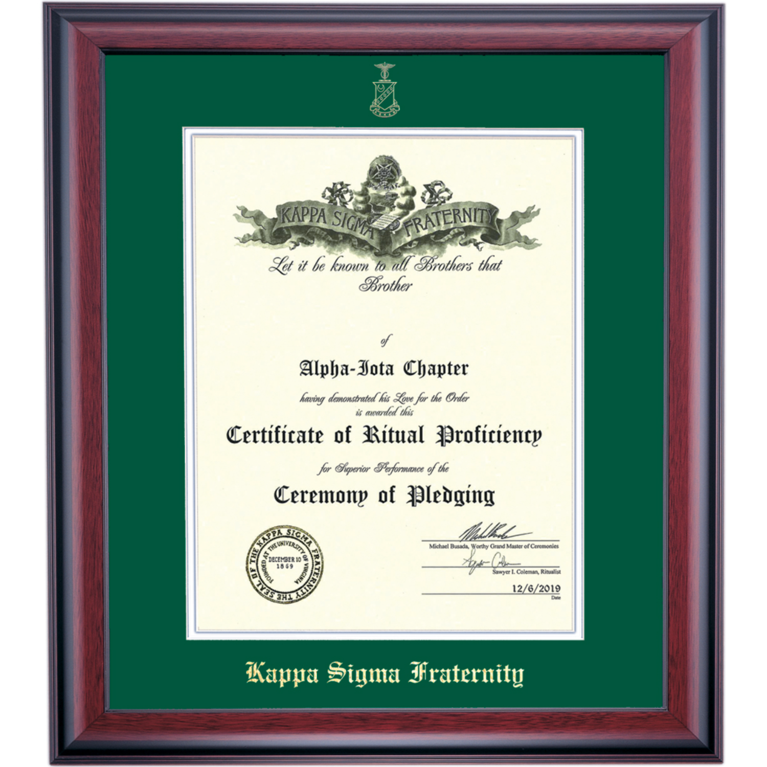 Kappa Sigma Traditional Ritual Certificate Frame | Dorm Essentials ...