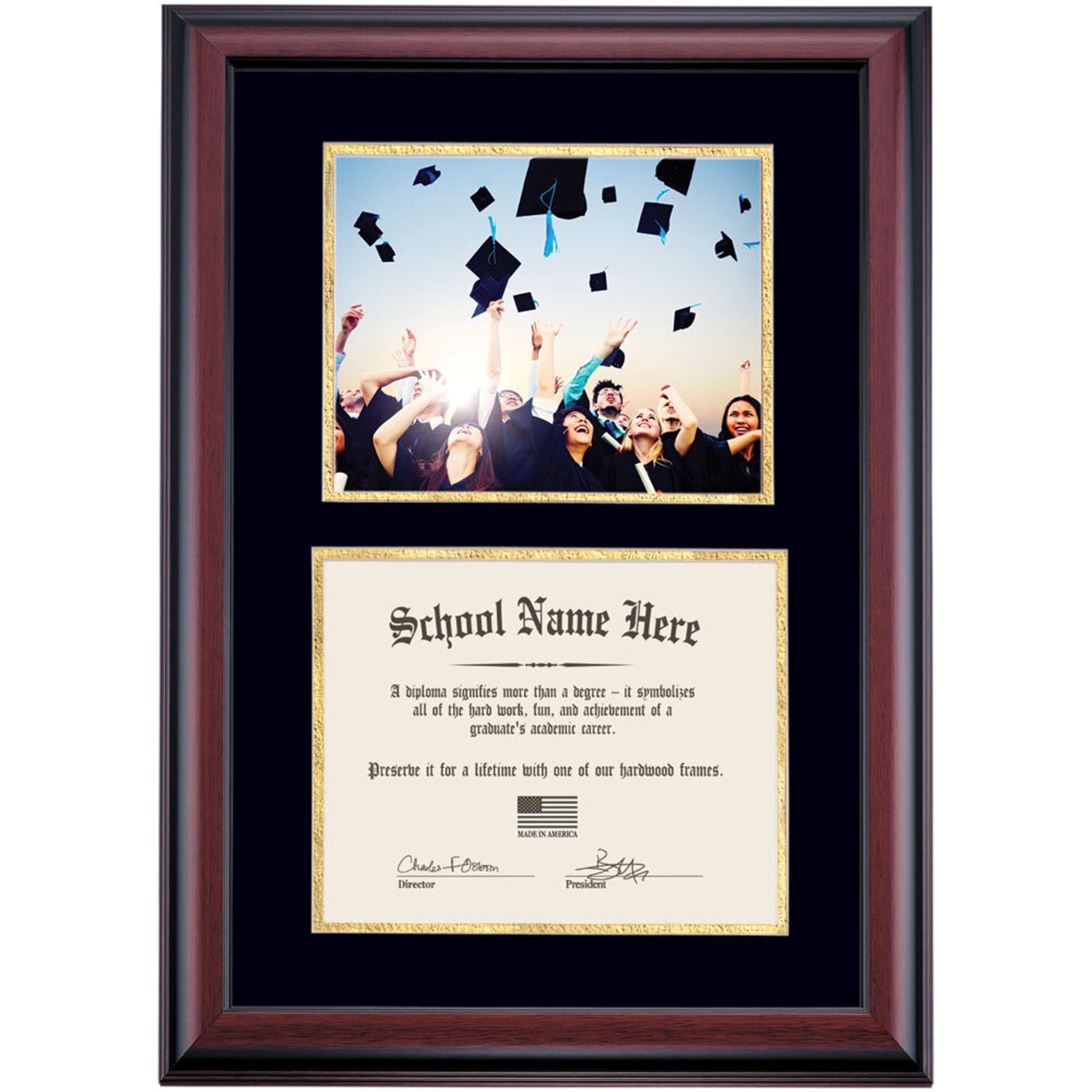 Premier Diploma Frame with Black and Gold Matting for 8.5 x 11 Diploma and 8 x 10 Photograph ...