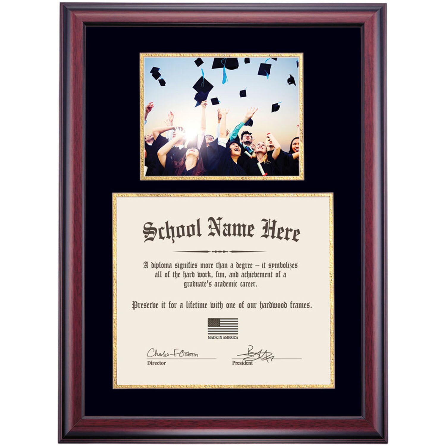 Premier Diploma Frame with Black and Gold Matting for 11 x 14 Diploma and 8 x 10 Photograph ...