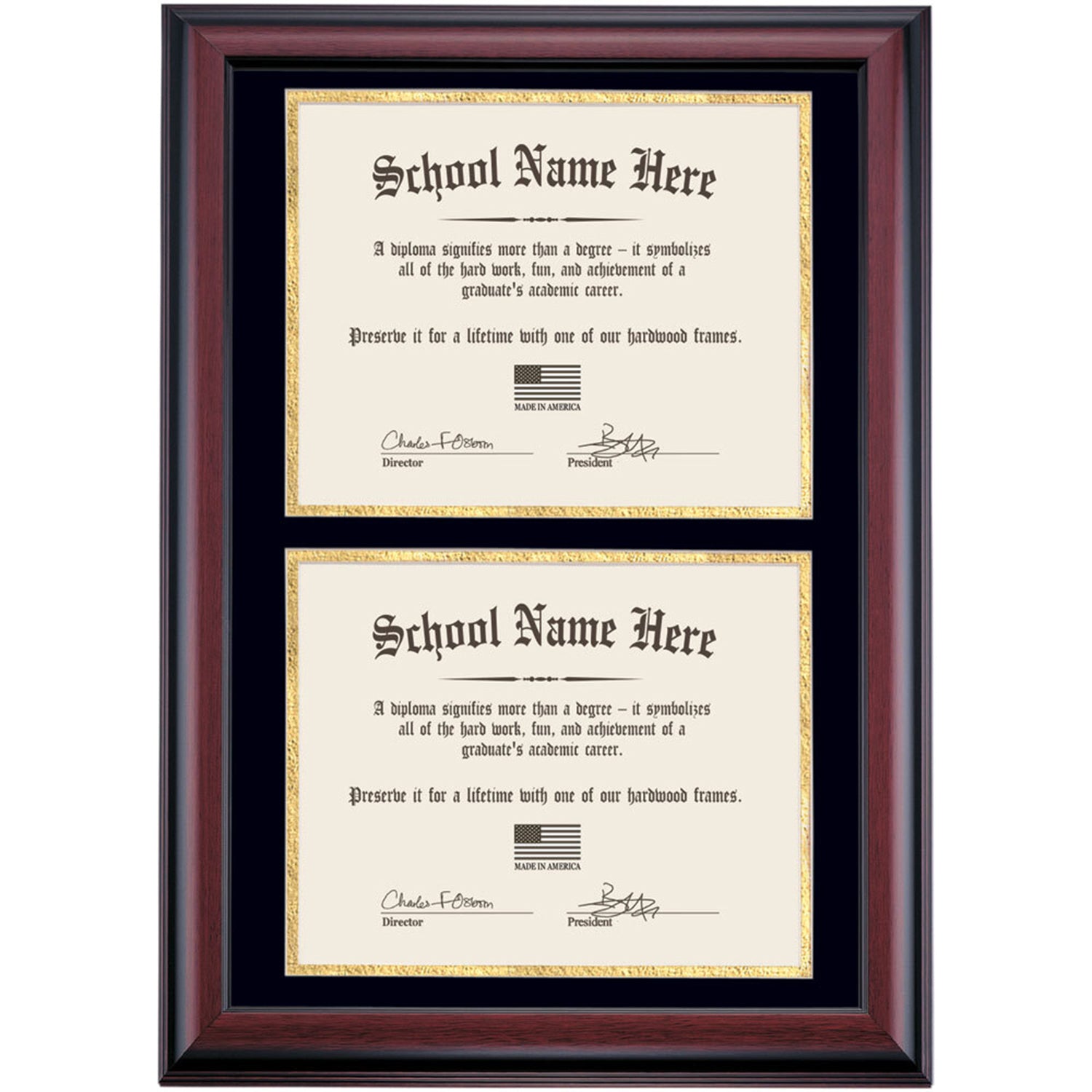 Double Diploma Frame with Black and Gold Matting for Two 11 x 14 ...