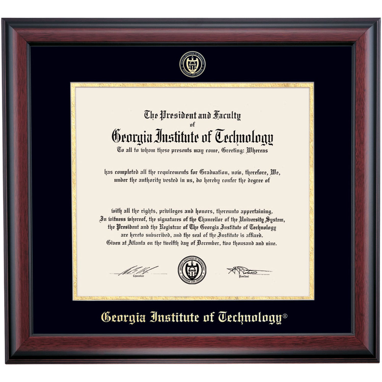 Georgia Institute of Technology School Color Traditional Diploma Frame ...