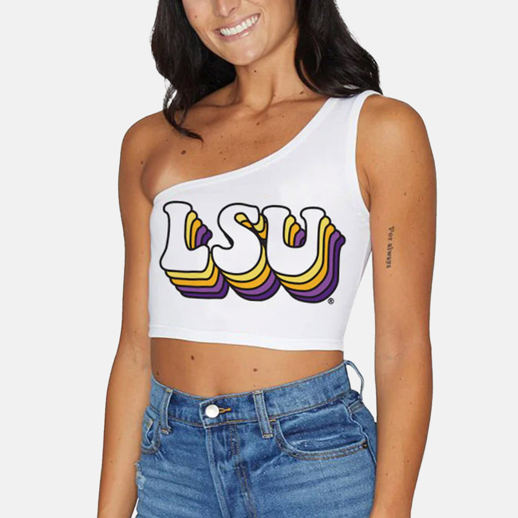 LSU Retro White One Shoulder Top | College Shop – Dormify