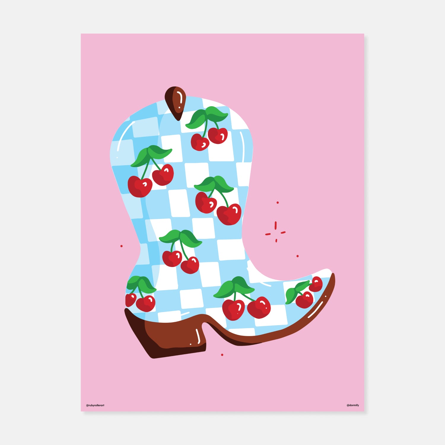 Checker Cowboy Boot Print by Ruby Roller Art | Dorm Essentials - Dormify