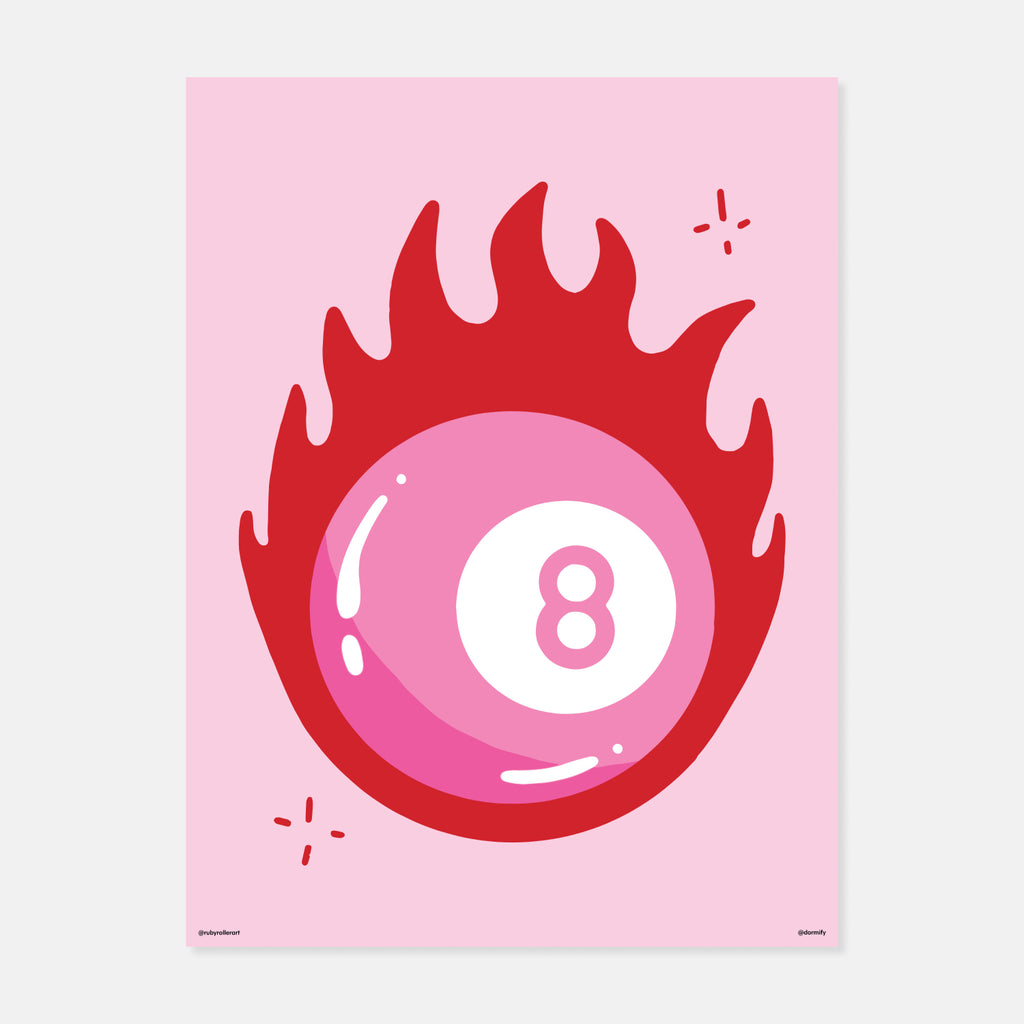 Flaming Eight Ball Print by Ruby Roller Art | Dorm Essentials – Dormify