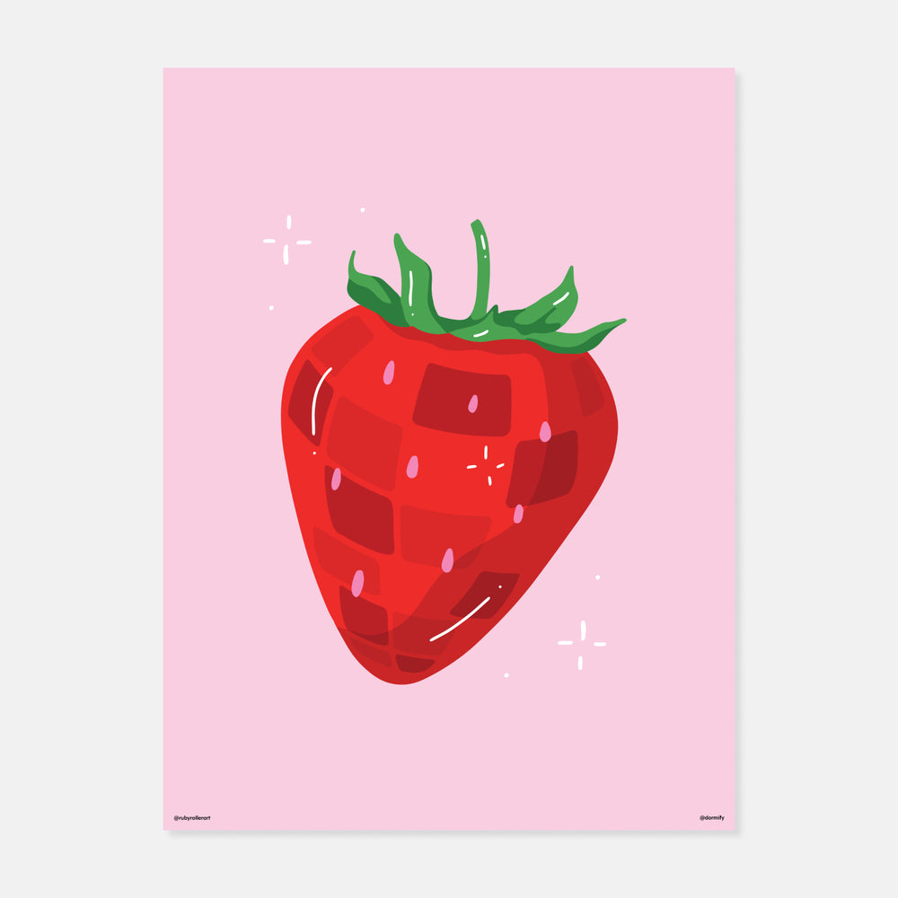 Strawberry Disco Ball Print by Ruby Roller Art | Dorm Essentials - Dormify