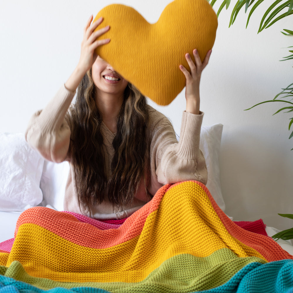 Knit Heart Shaped Pillow | Dorm Essentials - Purple - Dormify