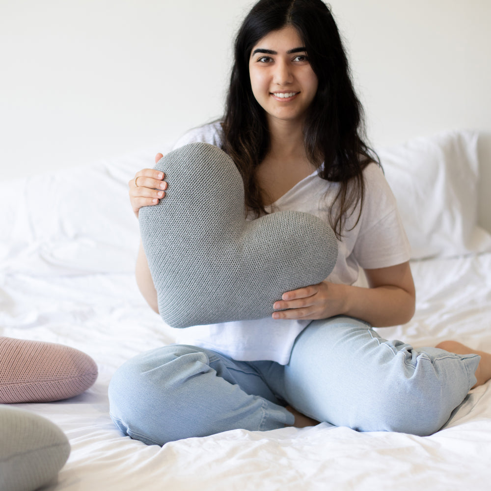 Knit Heart Shaped Pillow | Dorm Essentials - Purple - Dormify