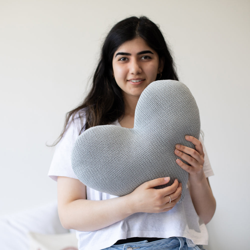 Knit Heart Shaped Pillow | Dorm Essentials - Purple - Dormify