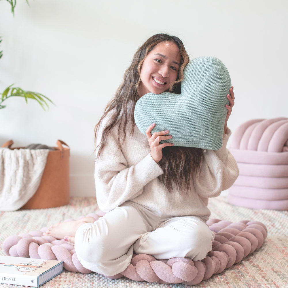 Knit Heart Shaped Pillow | Dorm Essentials - Purple - Dormify