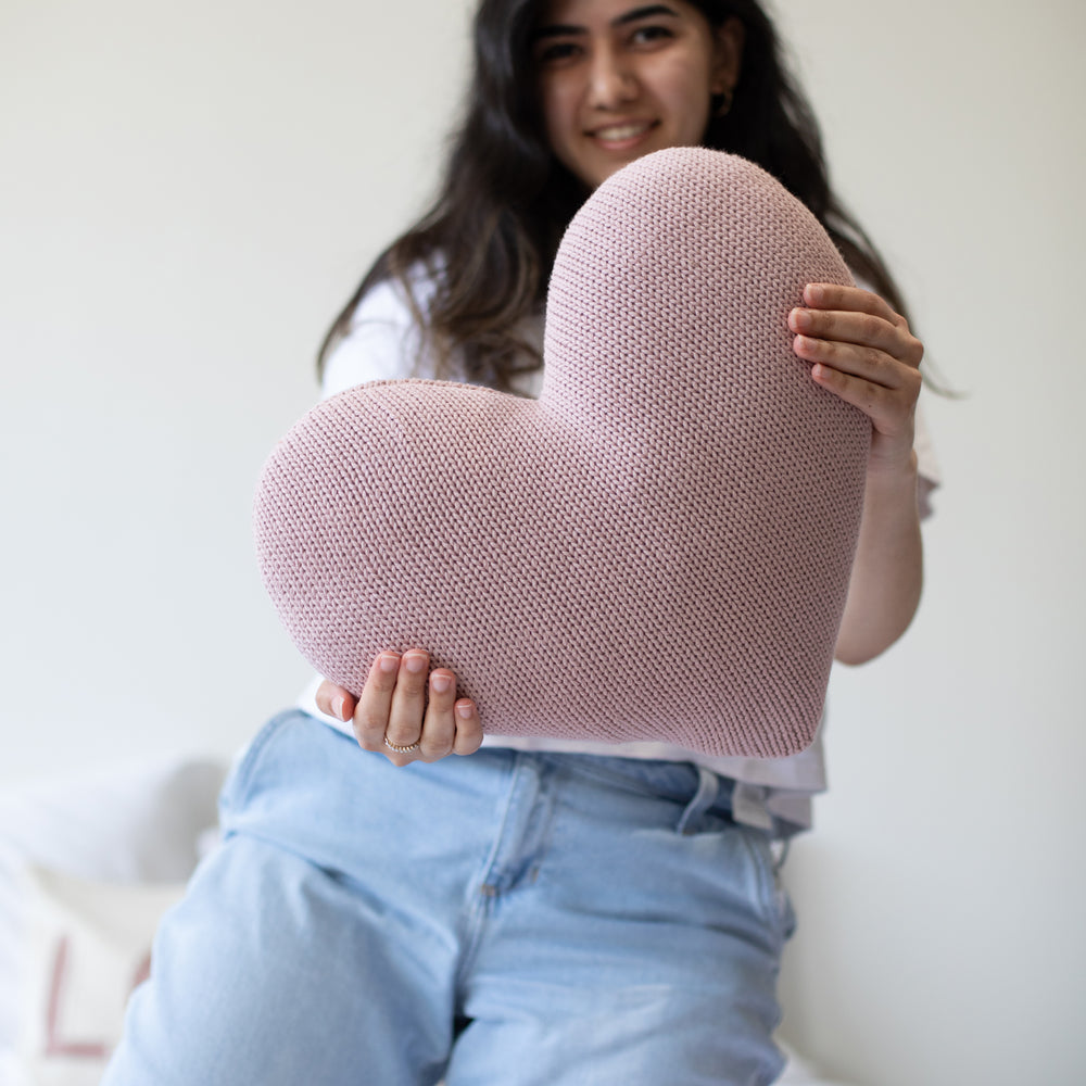Knit Heart Shaped Pillow | Dorm Essentials - Purple - Dormify