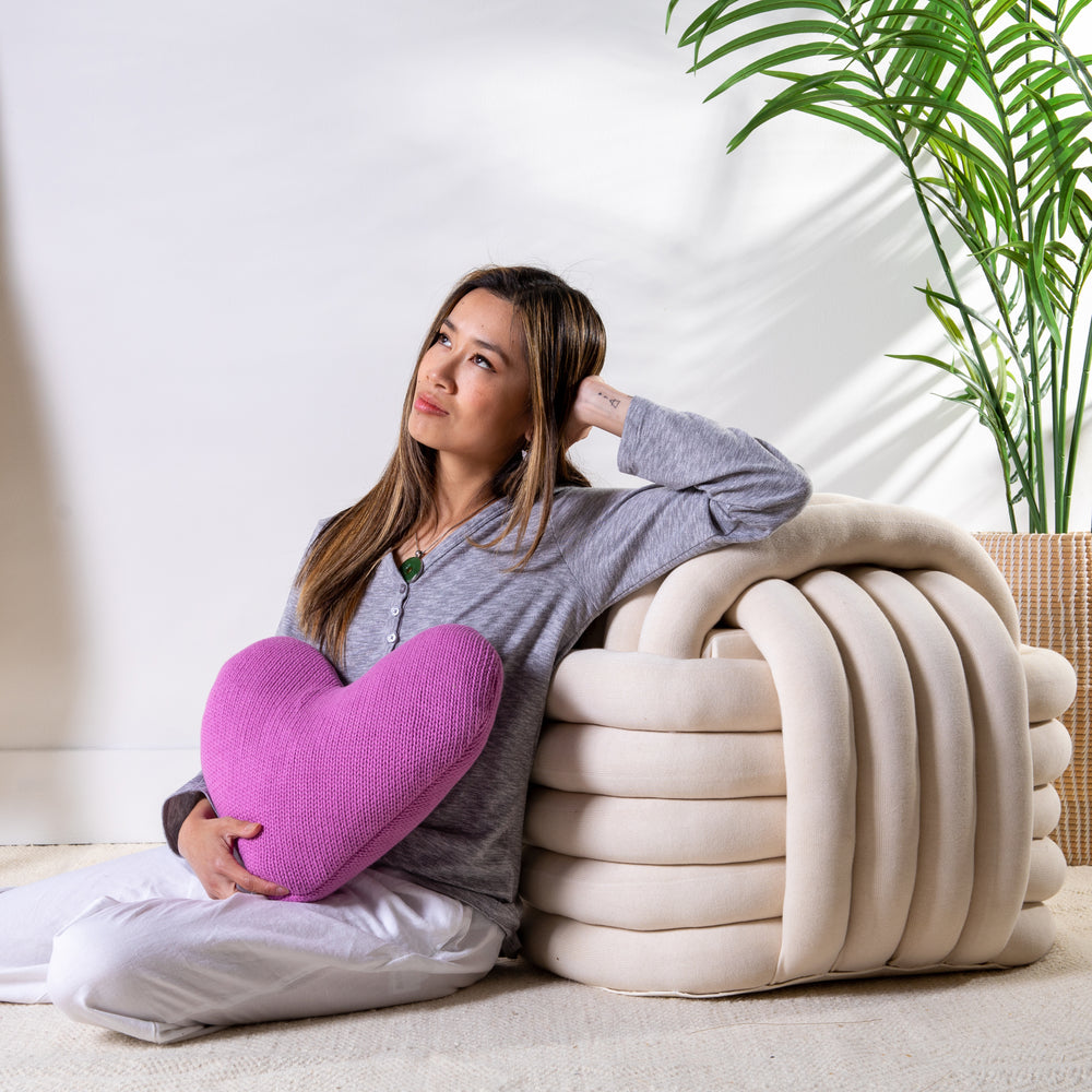Knit Heart Shaped Pillow | Dorm Essentials - Purple - Dormify
