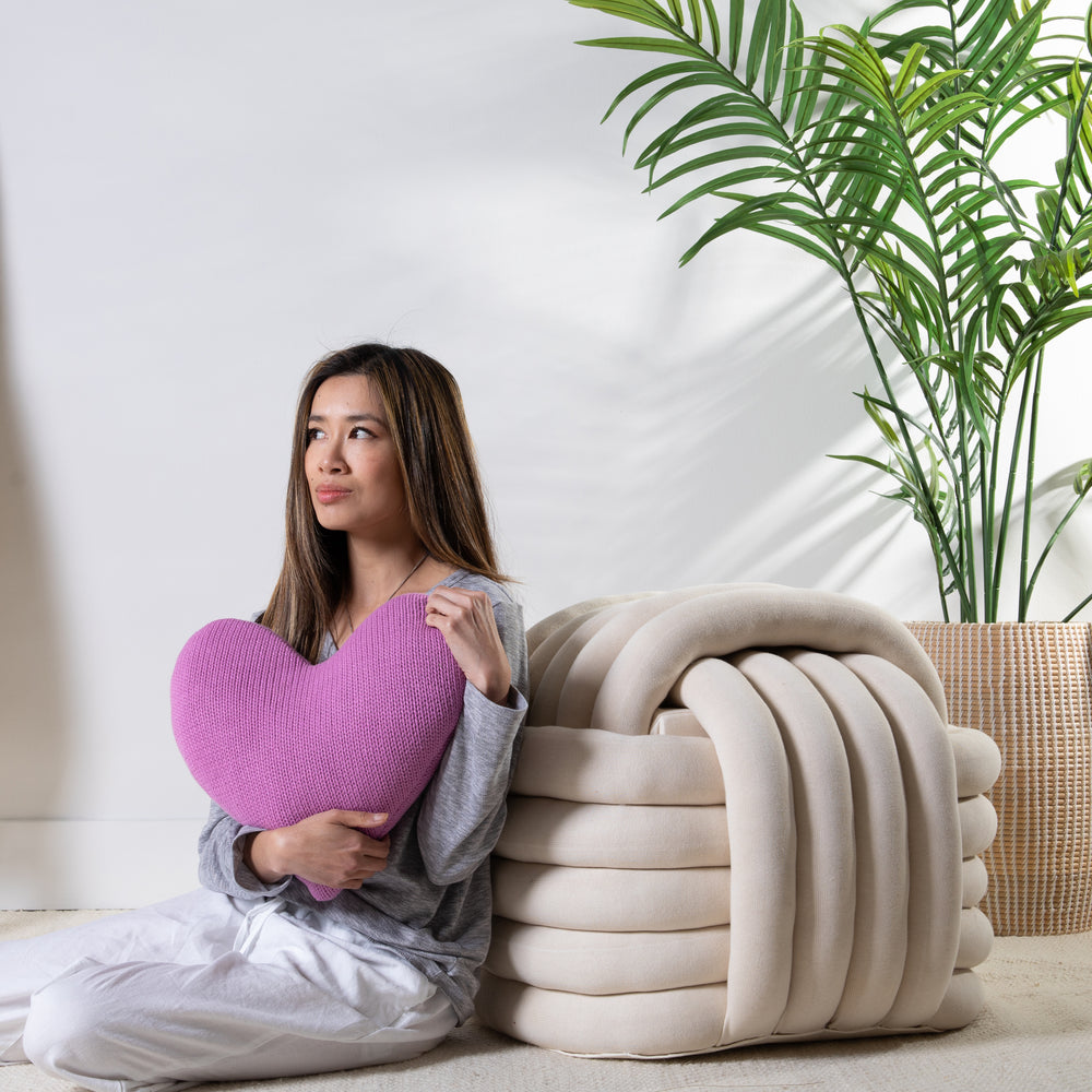 Knit Heart Shaped Pillow | Dorm Essentials - Purple - Dormify