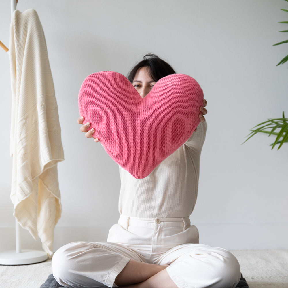 Knit Heart Shaped Pillow | Dorm Essentials - Purple - Dormify