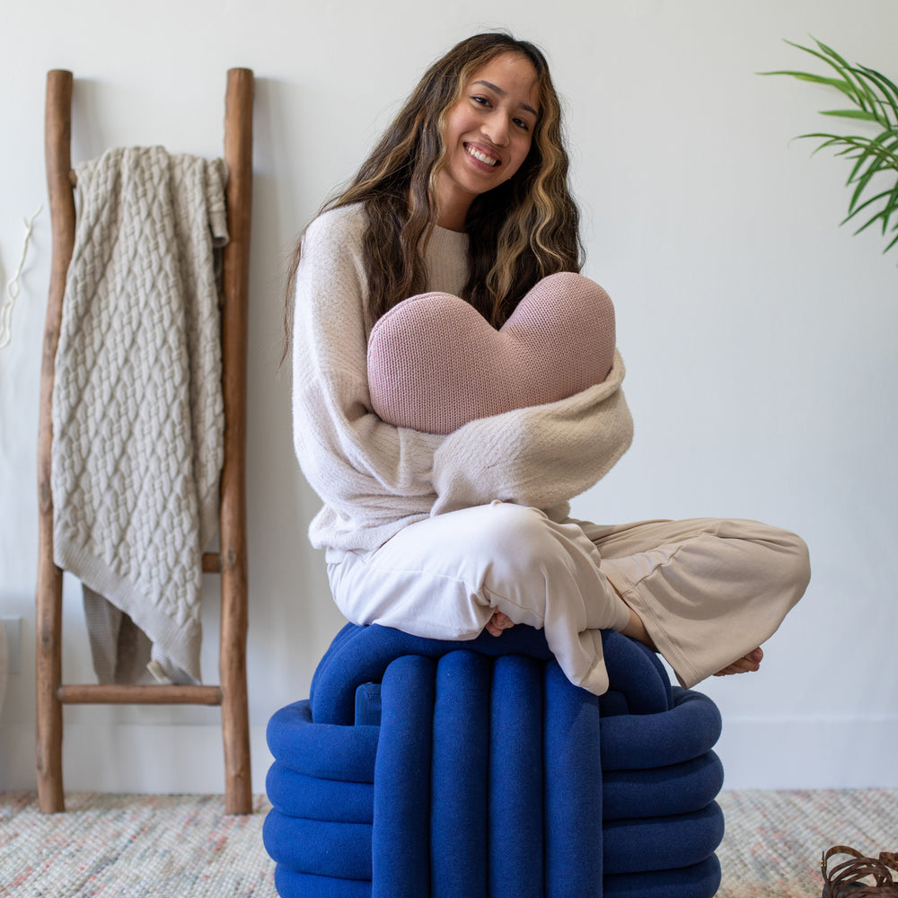 Knit Heart Shaped Pillow | Dorm Essentials - Purple - Dormify