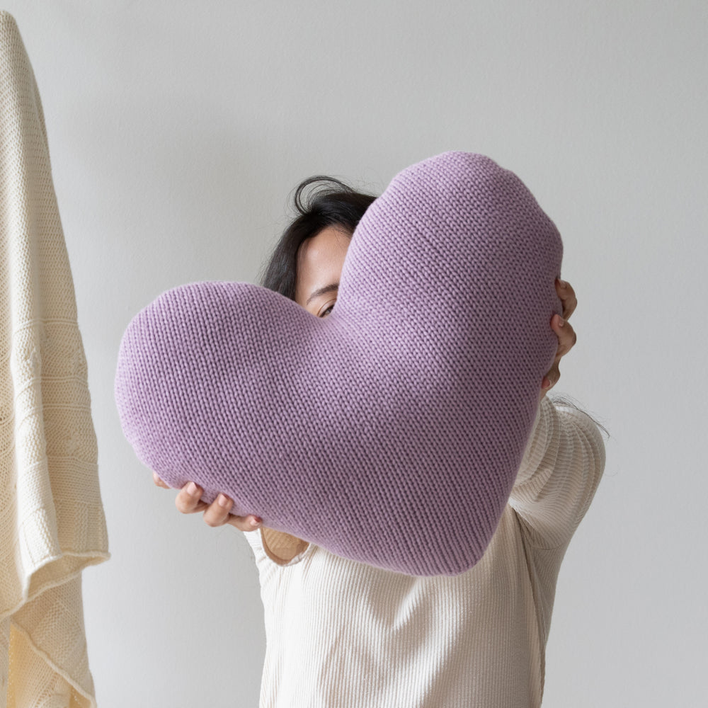 Knit Heart Shaped Pillow | Dorm Essentials - Purple - Dormify