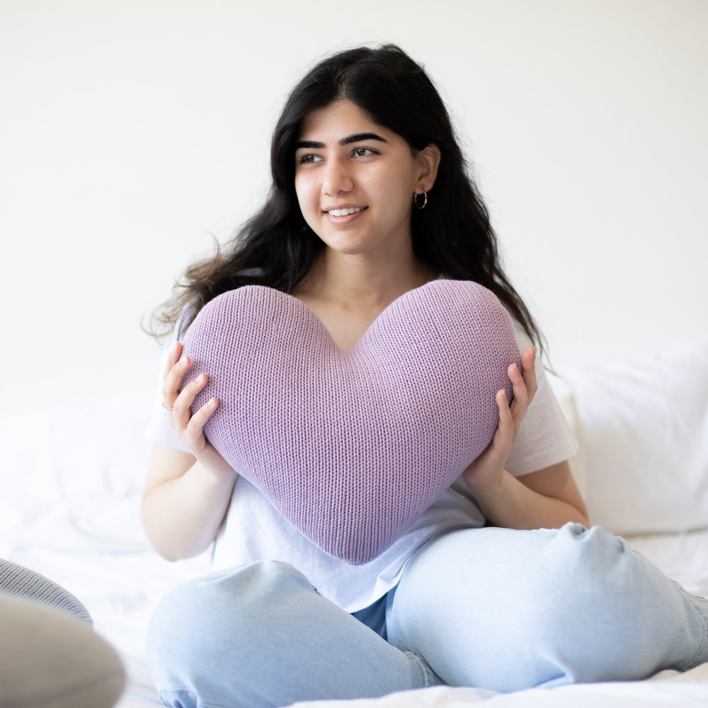 Knit Heart Shaped Pillow | Dorm Essentials - Purple - Dormify