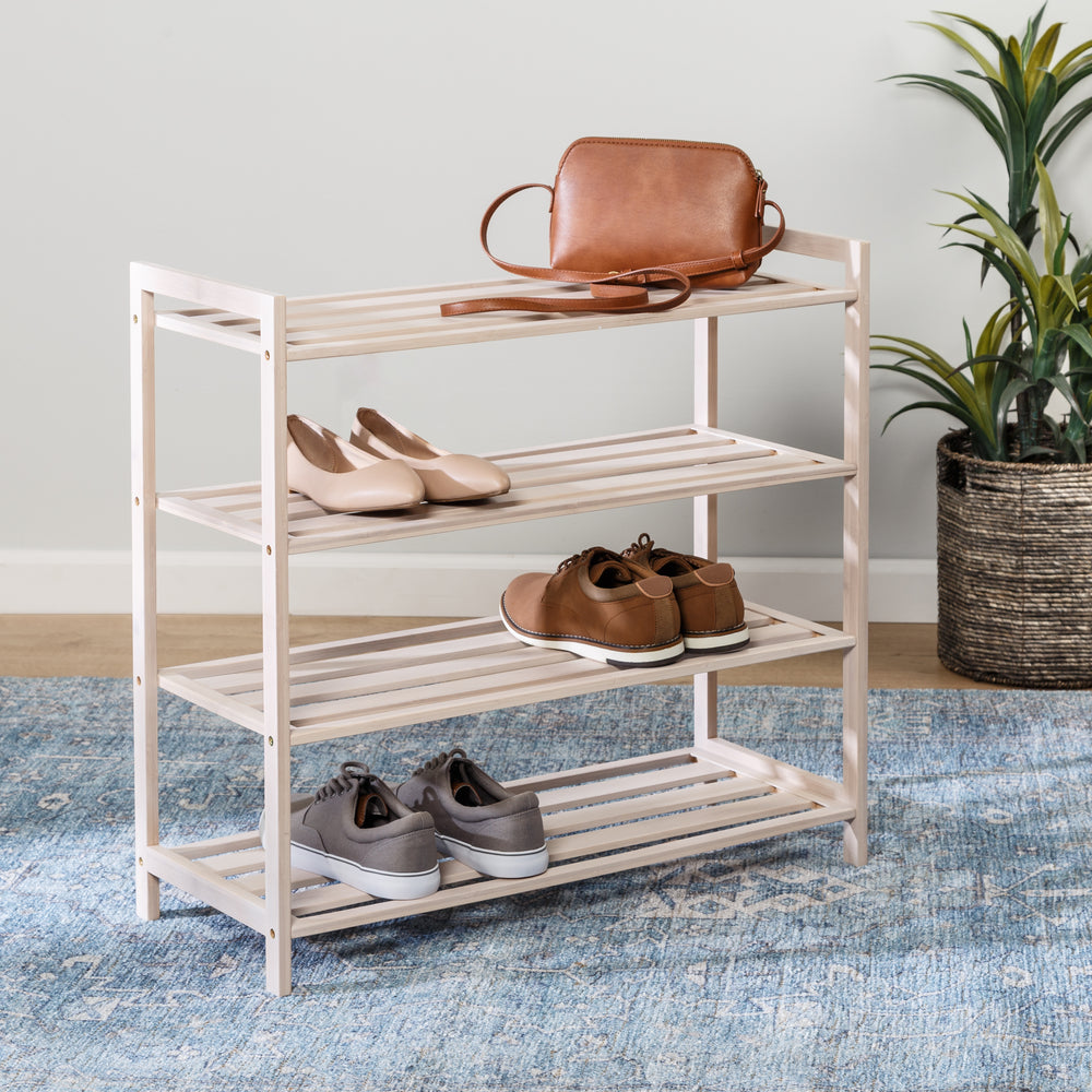 4-Tier White Bamboo Shoe Rack | Dorm Essentials - Dormify