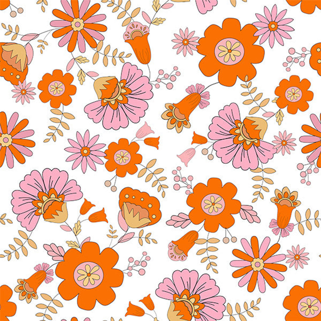 Pink And Orange Retro Floral Wallpaper – Dormify