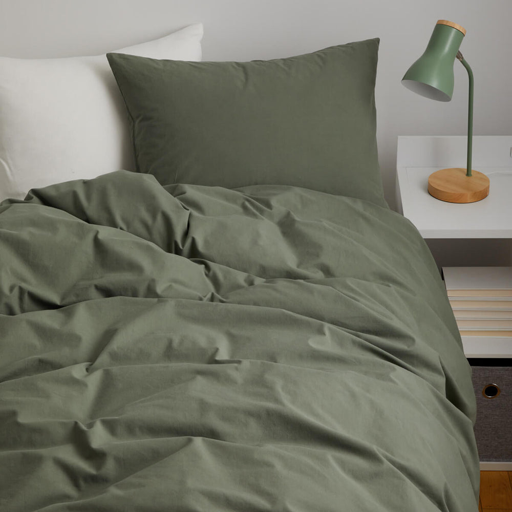 Devon Washed Cotton Duvet Cover and Sham Set - Olive Green / Full/Queen ...