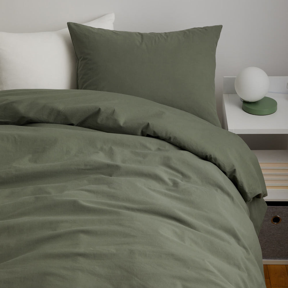 Devon Washed Cotton Duvet Cover and Sham Set - Olive Green / Full/Queen ...