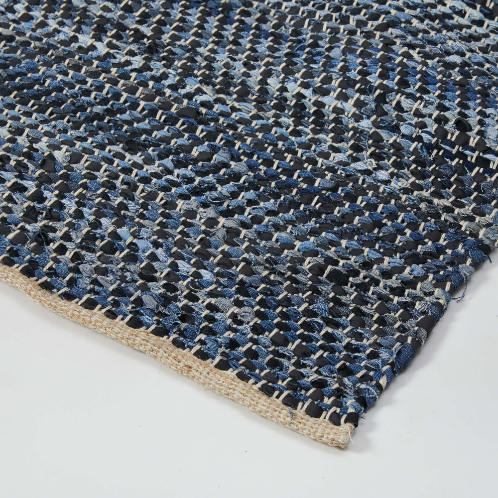 Recycled Leather and Denim Area Rug | Dorm Essentials - Blue - Dormify