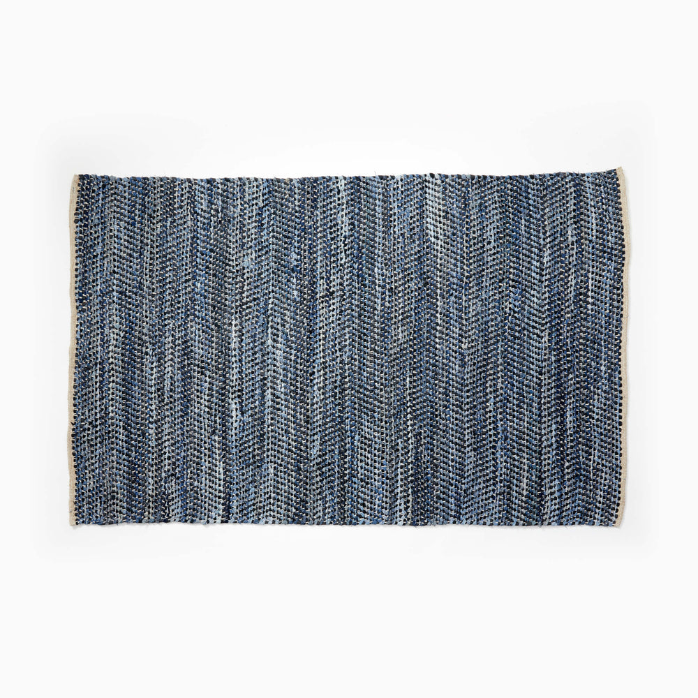 Recycled Leather and Denim Area Rug | Dorm Essentials - Blue - Dormify